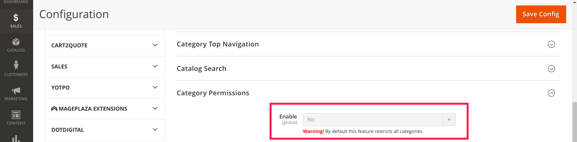 Disable Category Permissions in Magento